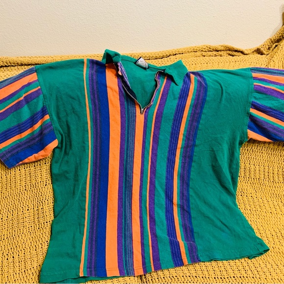 Vintage | Shirts | Vintage 9s Bright Colored Striped Polo | Poshmark